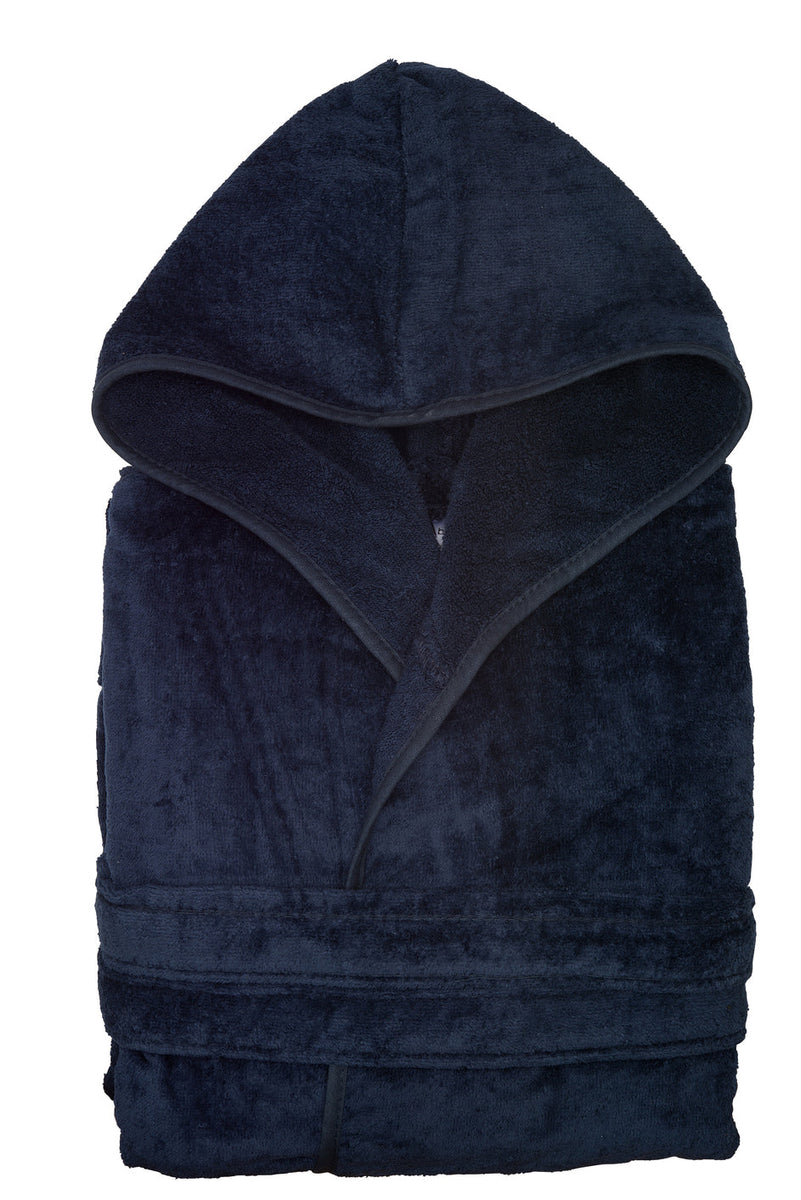 Plush Velour Terry Bathrobe with Tie & Hood Navy – Pack for Camp